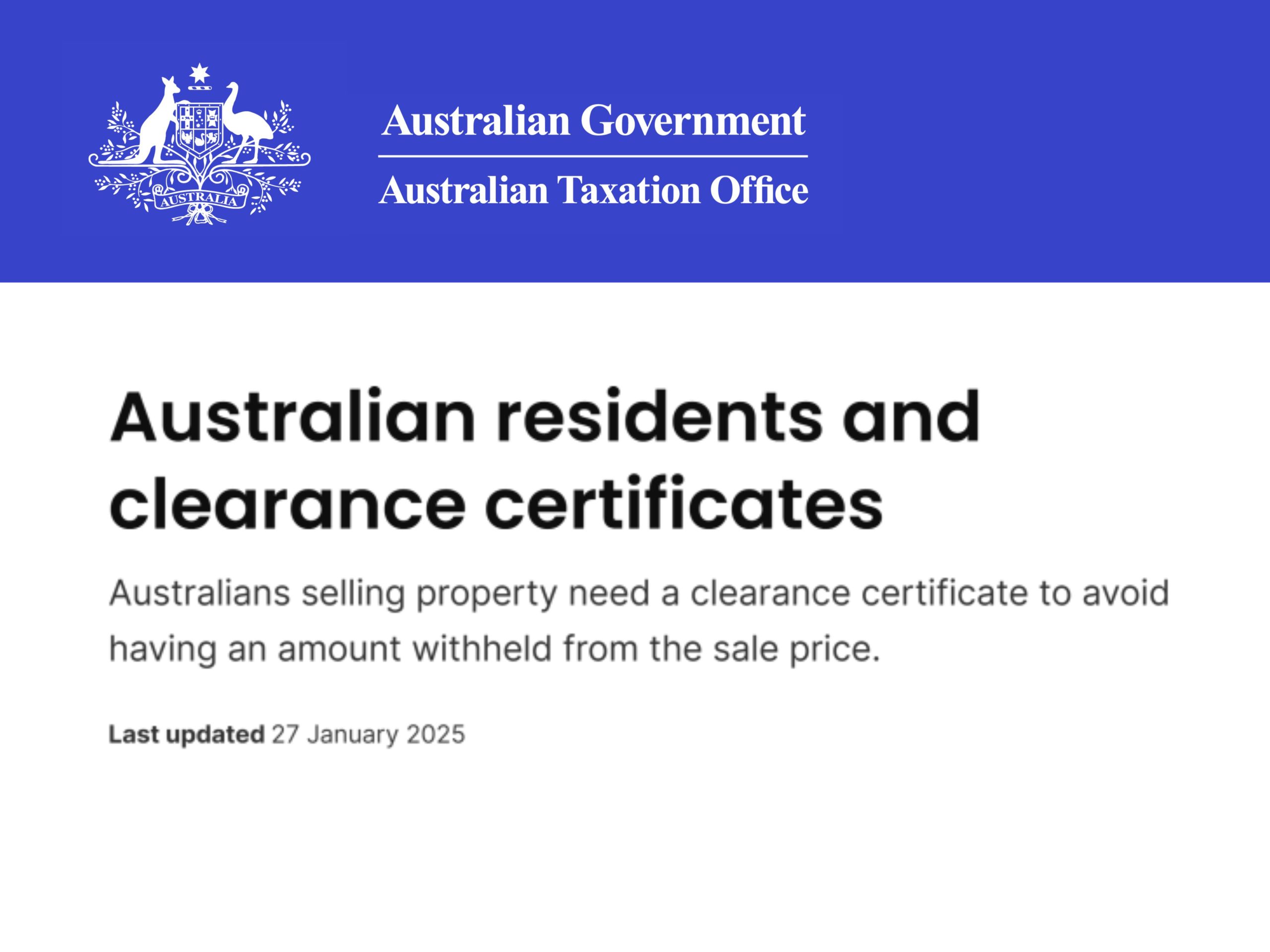 ATO Clearance Certificates for Australian residents - dmca advisory